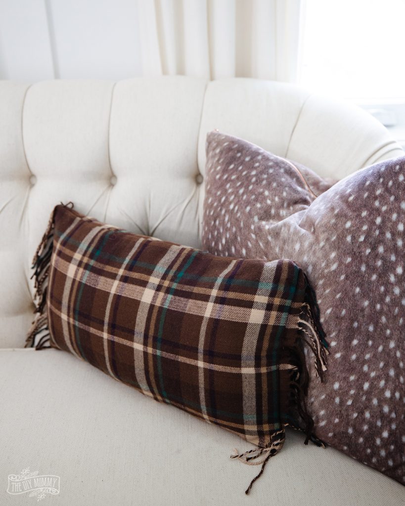 DIY Fall pillow from dollar store plaid scarf - Cozy DIY Home
