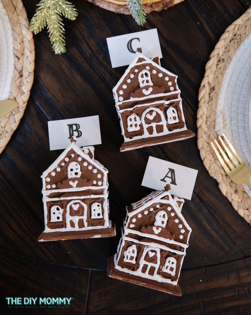 DIY Dollar Tree Gingerbread House Place Card Holders - Cozy DIY Home