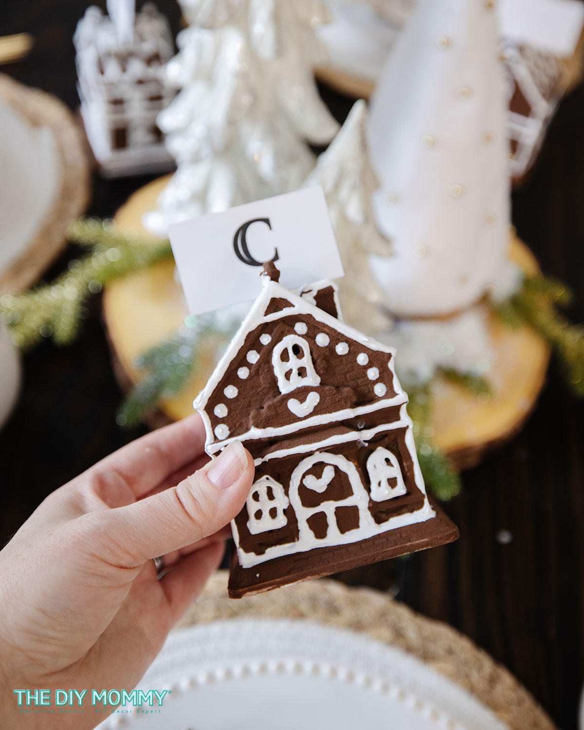 DIY Dollar Tree Gingerbread House Place Card Holders - Cozy DIY Home