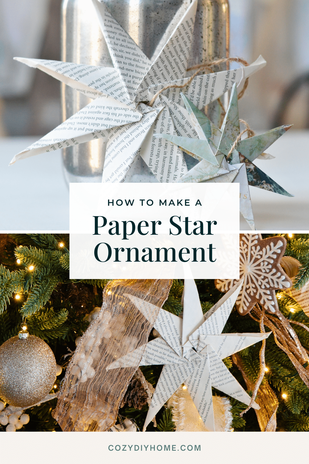 How to Make a Paper Star Ornament from Book Pages - Cozy DIY Home