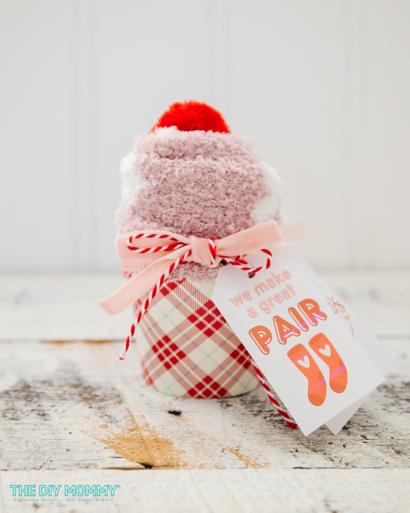 DIY Valentines Sock Cupcake Gift with Free Printable Gift Tags - Cozy ...