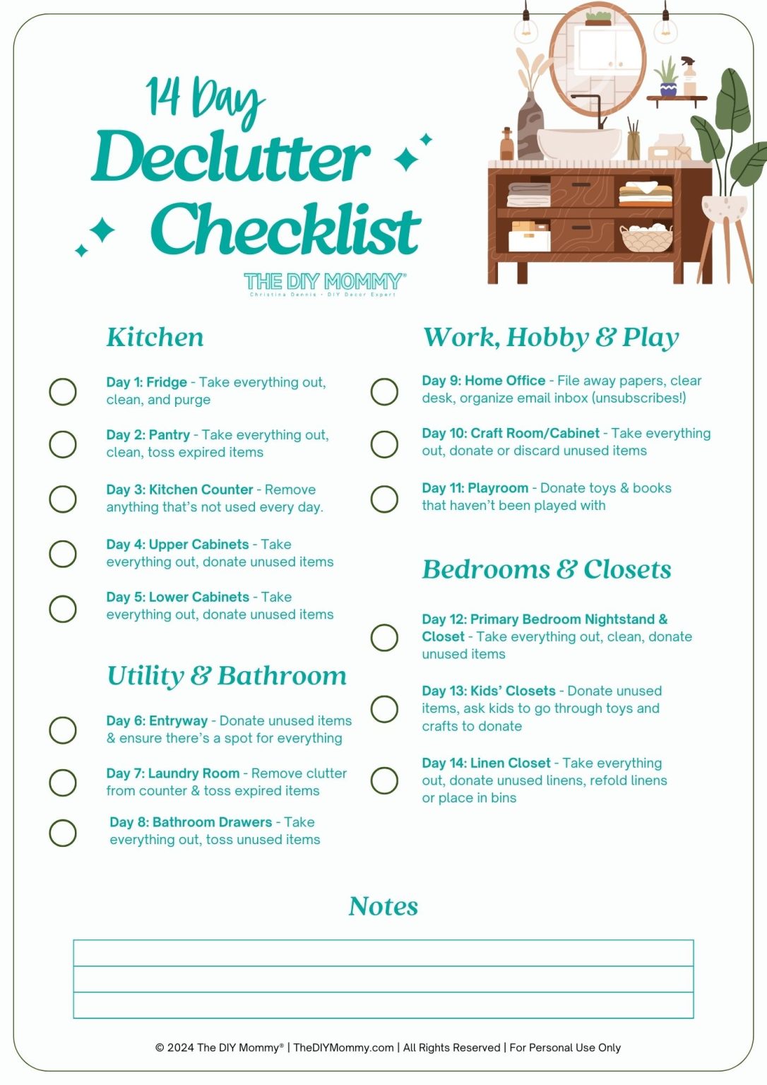 14-Day Home Organization Challenge + Printable Declutter Checklist ...